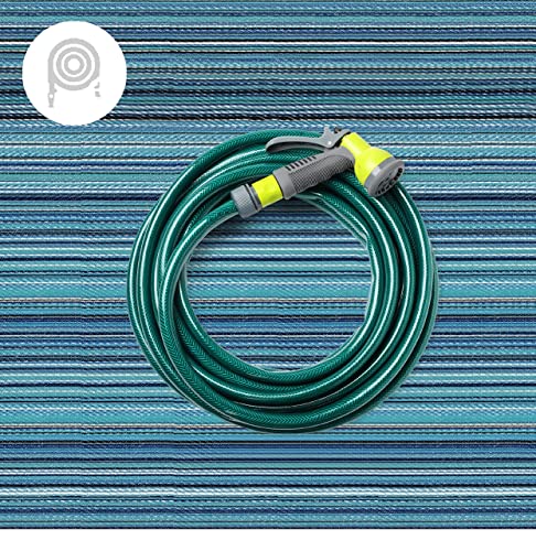 FH Home Outdoor Camping Rug - Waterproof, Fade Resistant, Reversible - Premium Recycled Plastic - Striped - Large Patio, Deck, Sunroom, RV - Havana - Turquoise - 9 x 12 ft Foldable