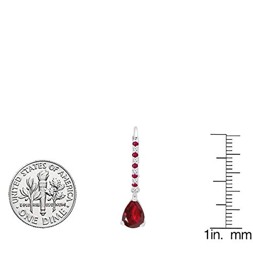 Dazzlingrock Collection 14K 8X5 MM Pear & Round Lab Created Ruby & Round Diamond Ladies Teardrop Drop Earrings, White Gold