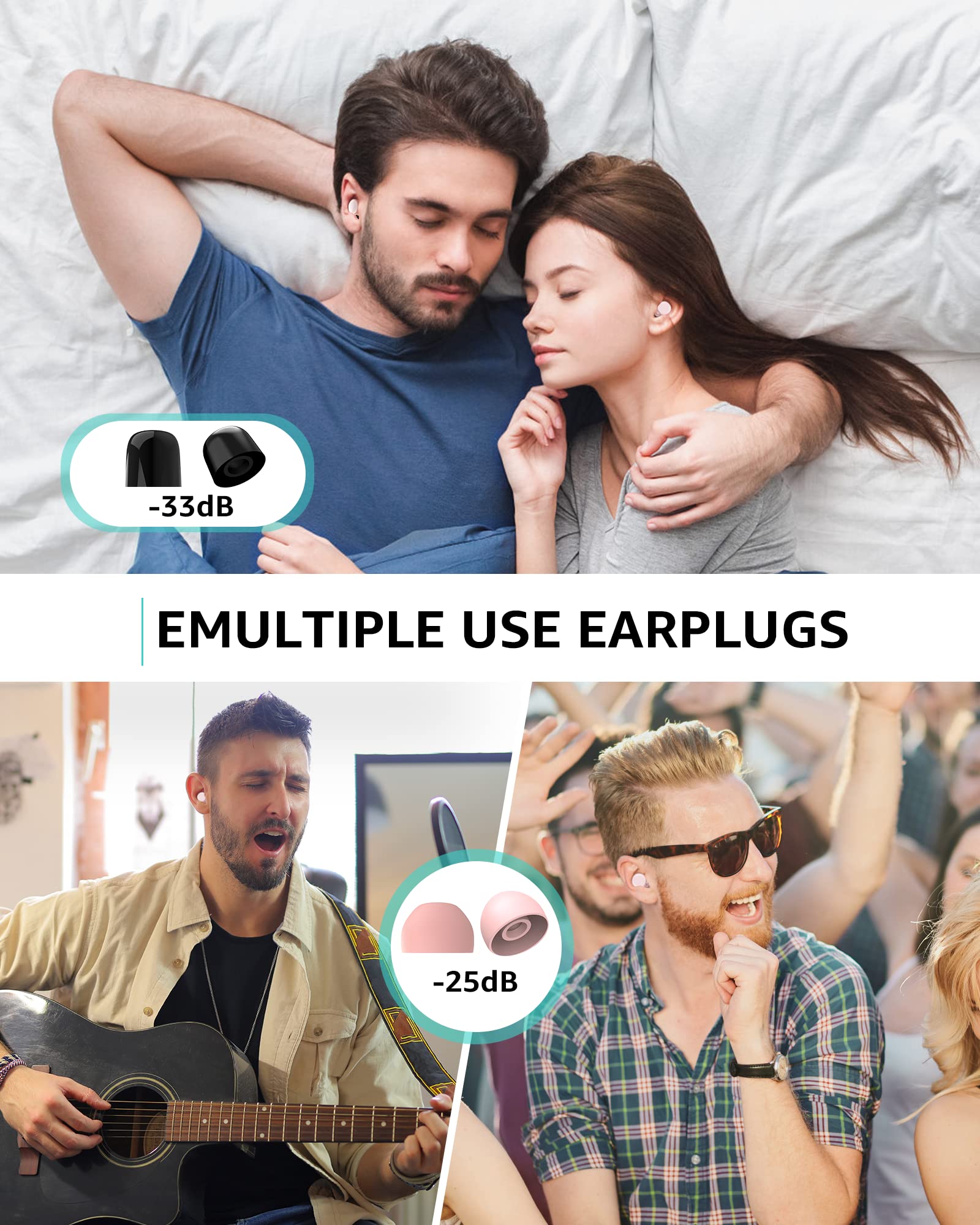 Ear Plugs for Sleeping Noise Cancelling Super Soft Reusable Hearing Protection Silicone Earplugs Sound Blocking Sleeping,Concert,Motorcycle,Travel,Work,Noisy Places-25dB-33dB Noise Cancelling– (Pink)
