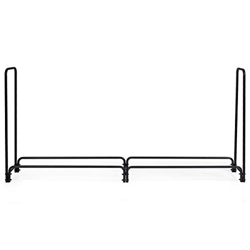 Goplus 8ft Firewood Log Rack, Outdoor Heavy-Duty Firewood Storage Holder w/Sturdy Steel Tubular Frame, Easy Assembly Rustproof Fireplace Wood Stacker for Fireplace, Patio, Deck, Fire Pit, 8ft Black