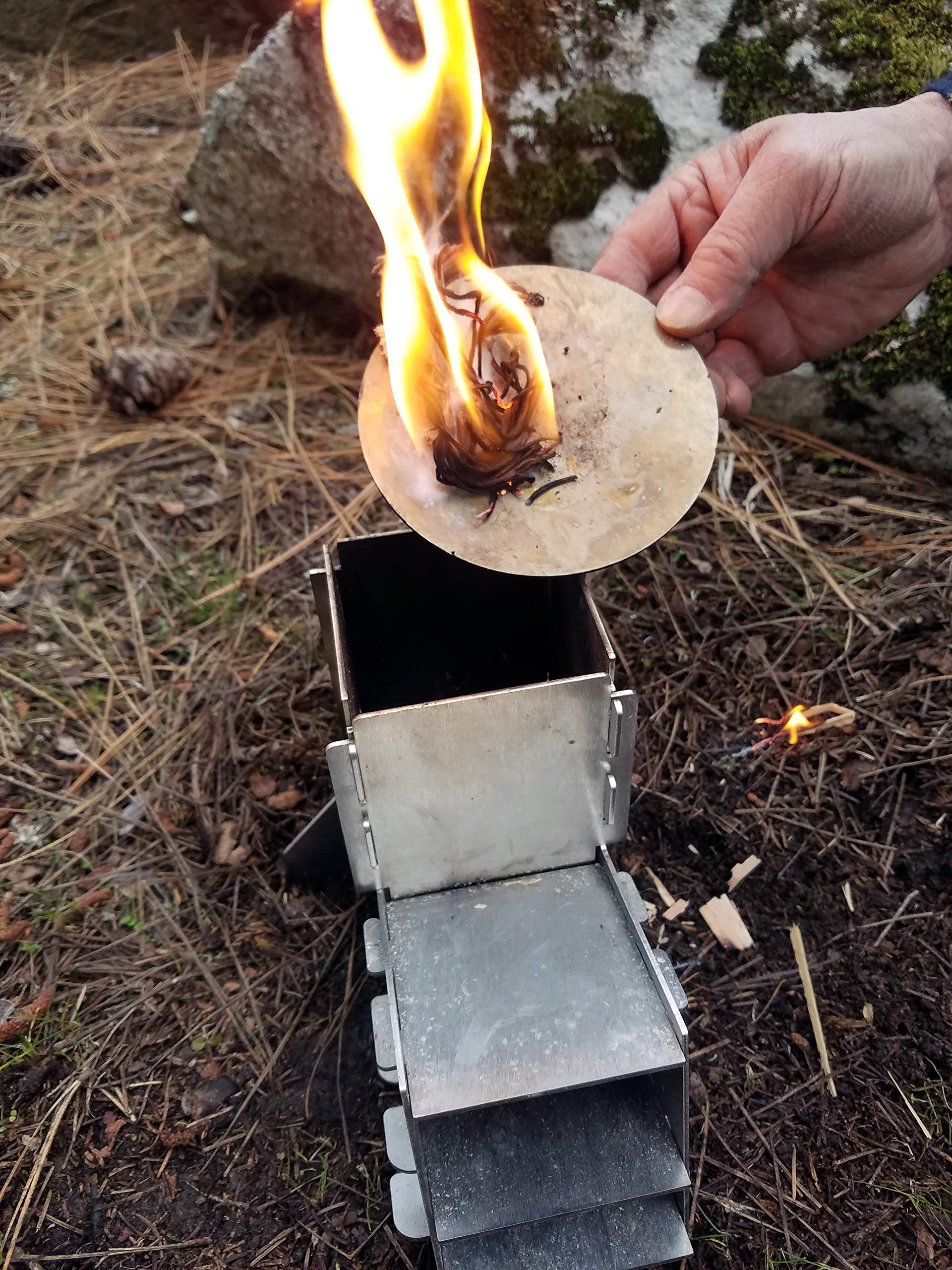 Coopers Bay Flat Pack Stove - Small Rocket Stove/Mini Twig Stove for Camping/Backpacking/Hiking - Stainless Steel Folding Rocket Stove includes Tough Ballistic Nylon Storage Bag