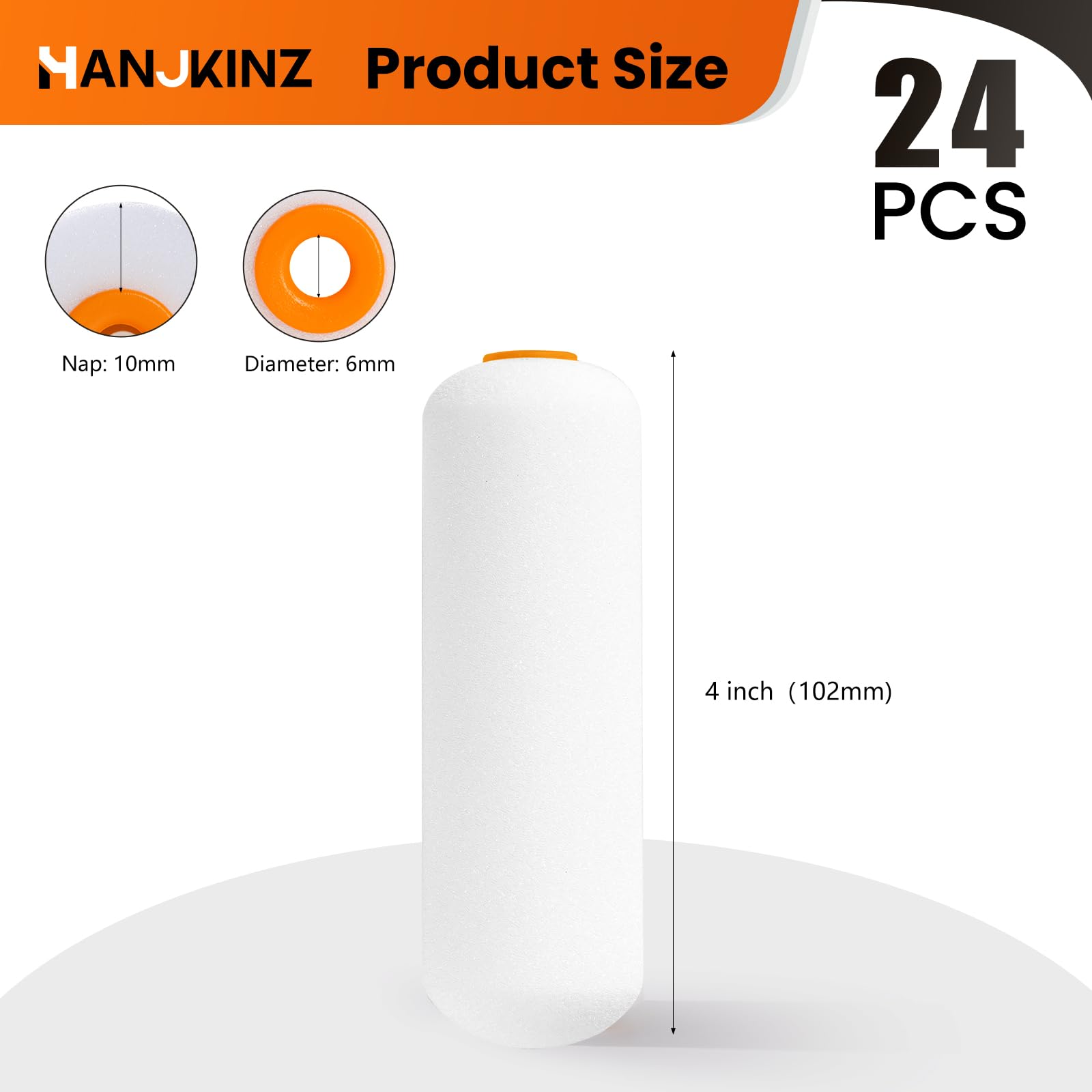 HANJKINZ Foam Paint Roller, 24 Pack, 4 Inch Mini Paint Roller Covers, High Density Foam Paint Roller, Small Paint Rollers for All Flat Surfaces, Suitable for Wall,Kitchen Cabinets, Doors, Tables, Etc