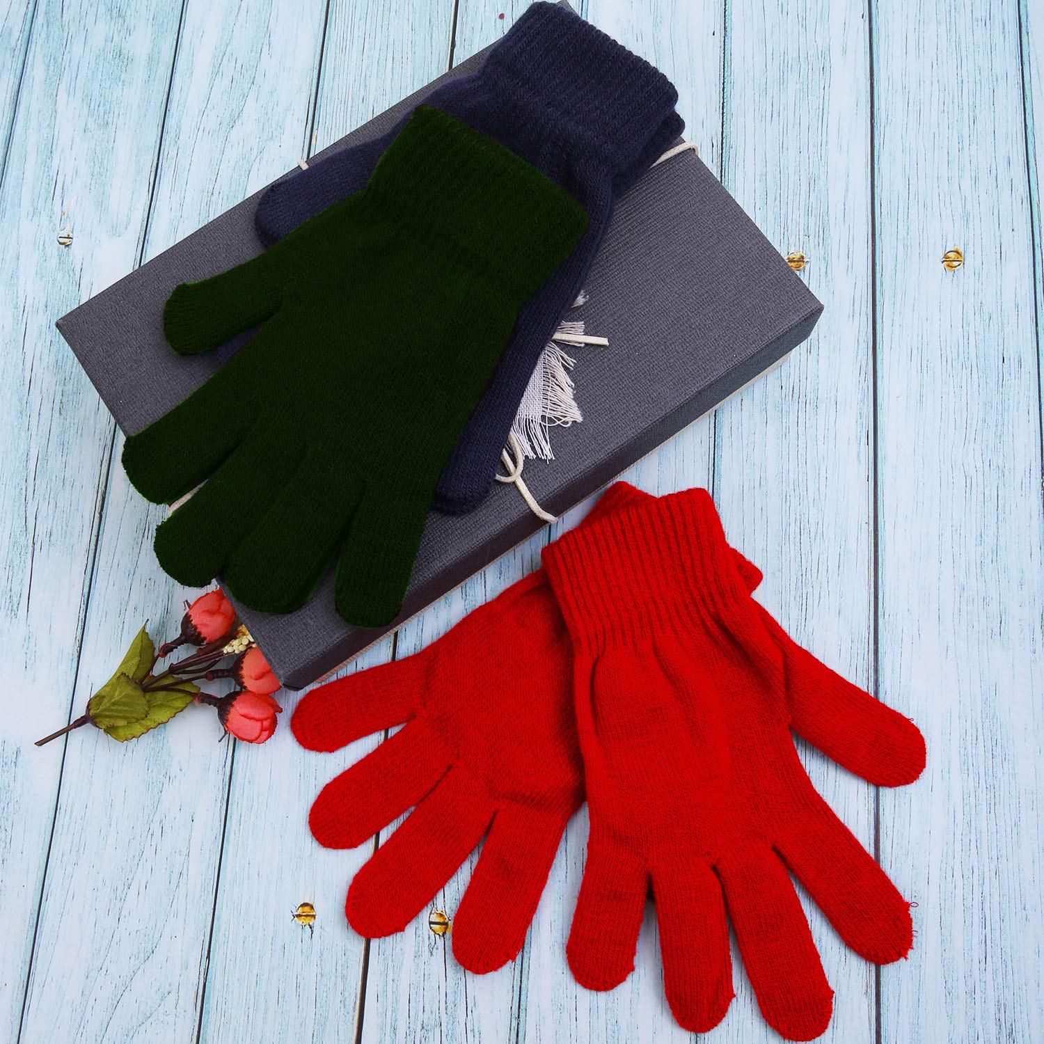 Cooraby 12 Pairs Winter Knitted Magic Gloves Stretchy Full Fingers Gloves for Men, Women or Teens (Medium, Mixed Colors B)