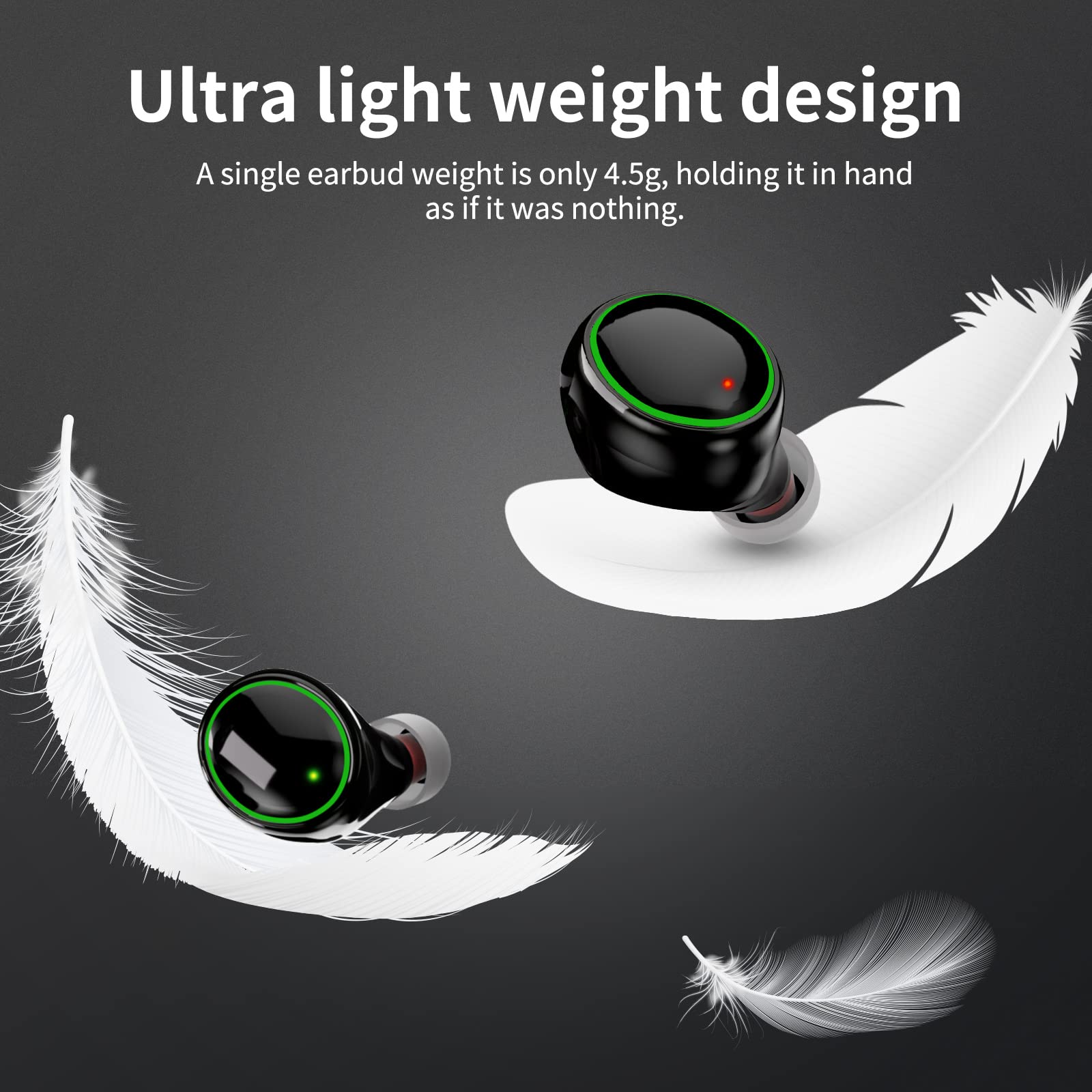 Earbuds Wireless Bluetooth, Hi-Fi Stereo Noise Cancelling Earbuds, Light Weight Bluetooth 5.2 Earphone with Mic, 80H Playtime IPX7 Waterproof Headphone with Charging Case for All Bluetooth Devices