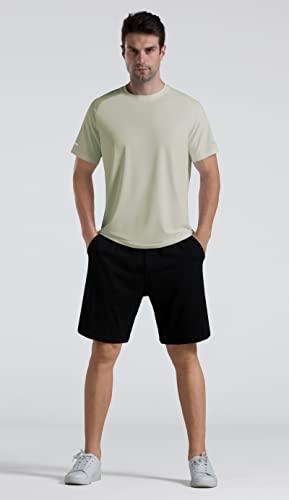 Men's Cooling Ice Silk Running Shirts Quick Dry Short Sleeve Athletic Gym T-Shirts UPF 50+ Outdoor Workout Tshirts Light Green