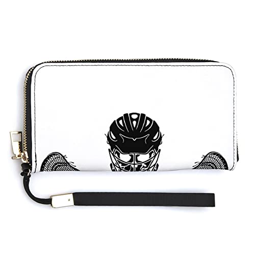 FunnyStar Black Lacrosse Women's Long RFID Hand Wallet Wristlet Clutch Purse PU Leather Handbag with Wrist Strap