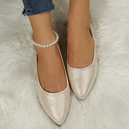 FASDNENDYS Casual Women's Non Slip Sequins Solid Color Slip On Pointed Toe Breathable Work Single Shoes Tennis Shoe Sandals Gold