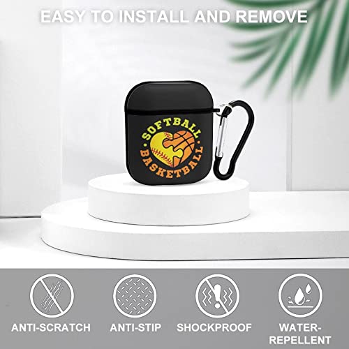 Softball Basketball Pattern Airpods Case for Apple Airpods 1&2 Case Portable Shockproof and Anti-Scratch Headphone Charging Case Protective Case with Keychain Chain Gift Unisex