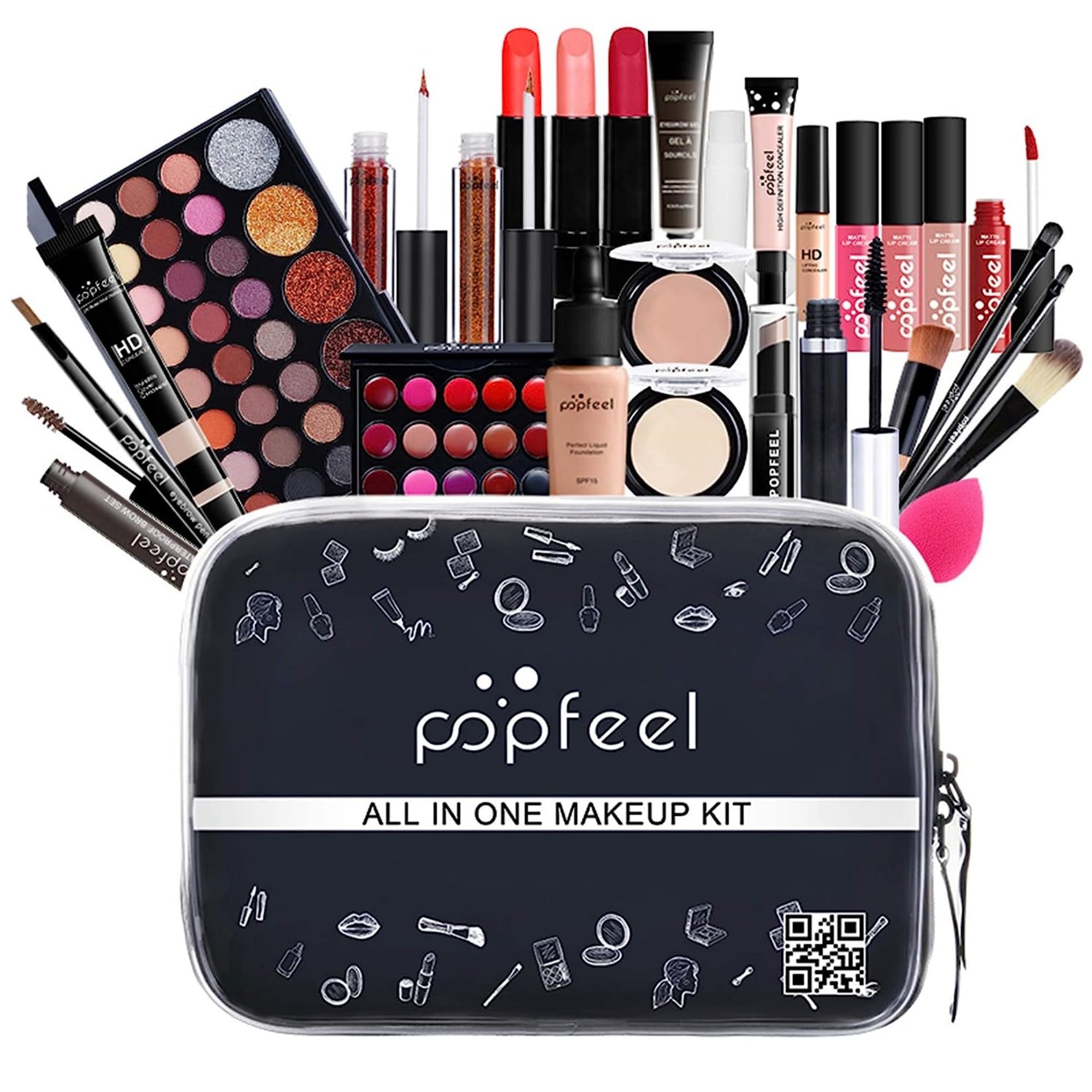 Melemando All In One Makeup Kit 27 Piece Makeup Kit for Women Full Kit, All in One Makeup Sets Include Eyebrow Eyeliner Eyeshadow Mascara Foundation Concealer Lip Gloss Lipstick Makeup Brush (MKit-04)