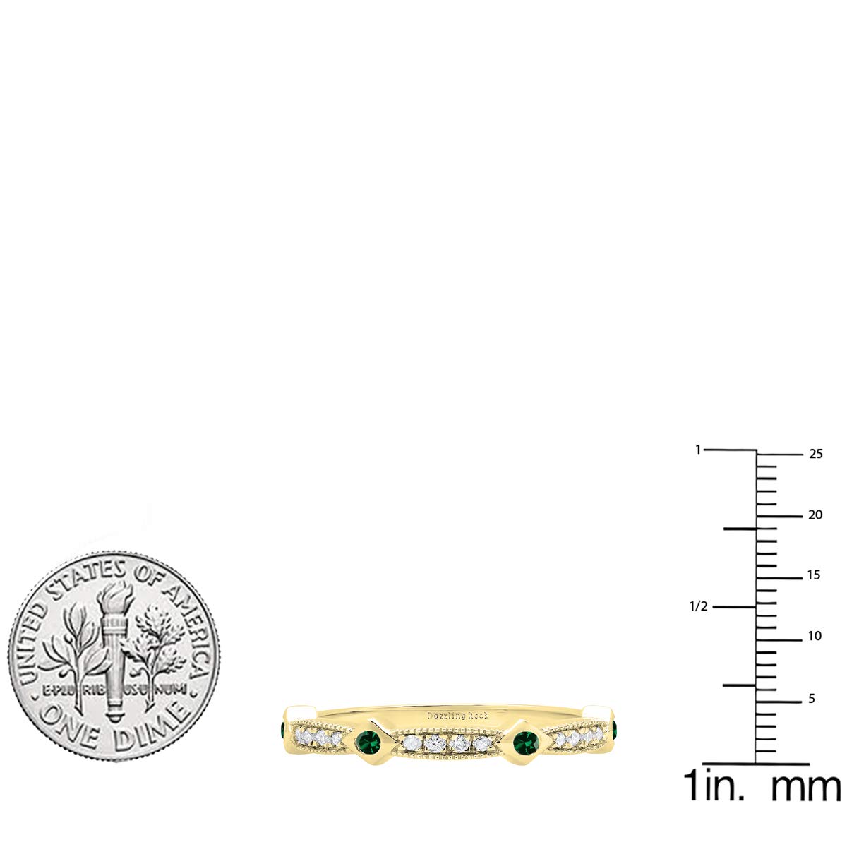 Dazzlingrock Collection 10K Round Emerald & White Diamond Women Vintage Style Anniversary Wedding Band, Yellow Gold, Size 5