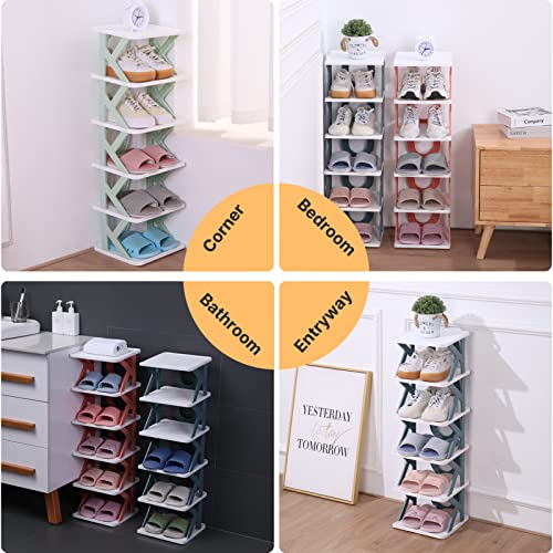 Kacimil Shoe Rack, 6 Tiers Shoe Organizer, Free Standing Shoe Storage, Stackable Shoe Rack for Closet, Entryway, Small Space, Corner, Bedroom - Blue
