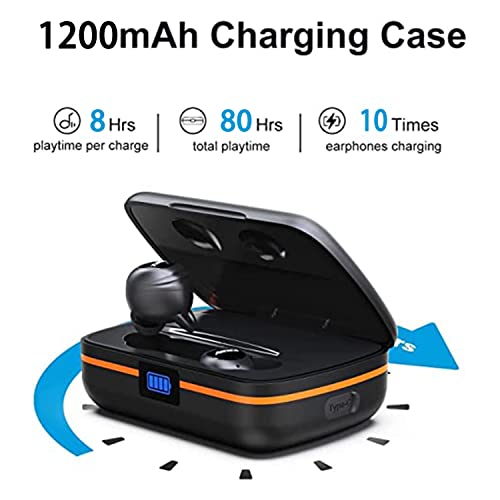 Solar Powered Wireless Earbuds, Bluetooth Headphones with Charging Box and Solar Panels, Built-in Microphone Earphones Sport Waterproof Touch Control in Ear for iPhone, iPad, Android (Black)
