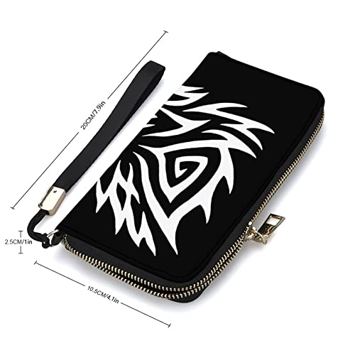 FunnyStar Tribal Wolf Howl Women's Long RFID Hand Wallet Wristlet Clutch Purse PU Leather Handbag with Wrist Strap