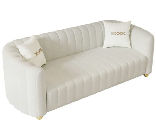 Kadway Lambswool Sofa for Living Room, 84" Mid-Century Modern Beige Couch, Luxury Loveseat Sofa Couch, Sectional Love seat Sofa Couch with Gold Legs, Upholstered Sofa for Apartment Bedroom Home Office