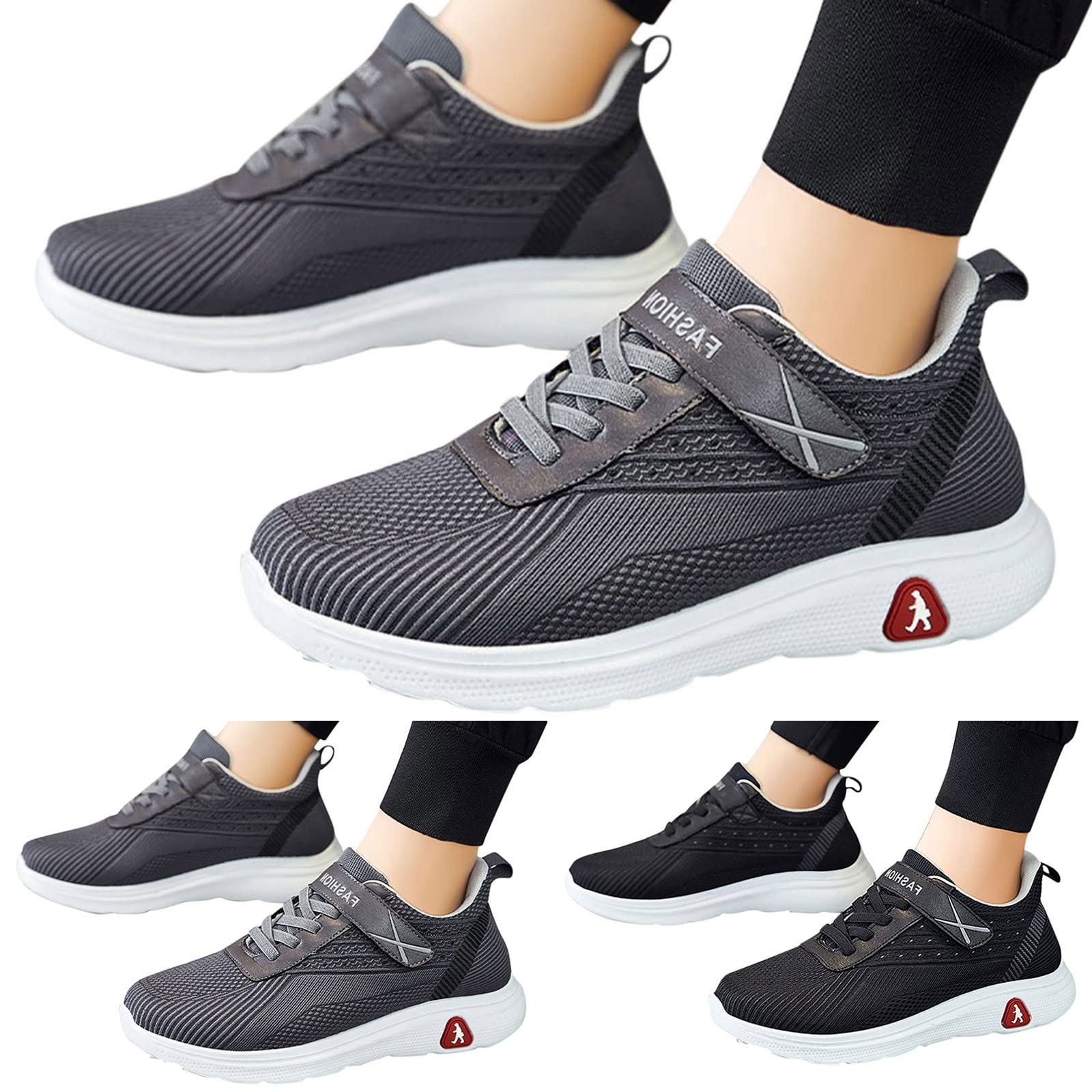FASDNENDYS Fashion Autumn Men Sports Shoes Flat Non Slip Lace Up Hook Loop Mesh Breathable Comfortable Sneaker for Men Size 15 Grey