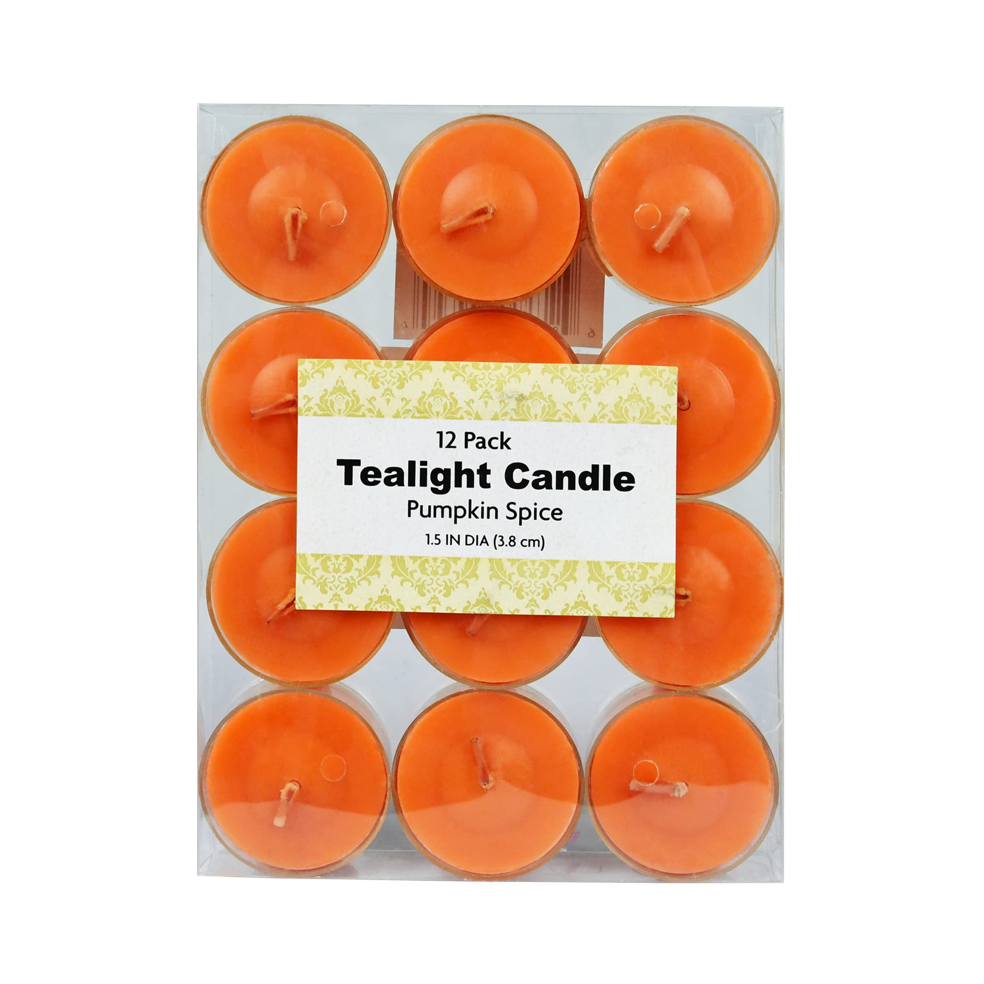 Jeco Inc. 12pk Pumpkin Spice Tealight Candles, 1.75"D x 0.75&Quoth, Orange, 12 Count