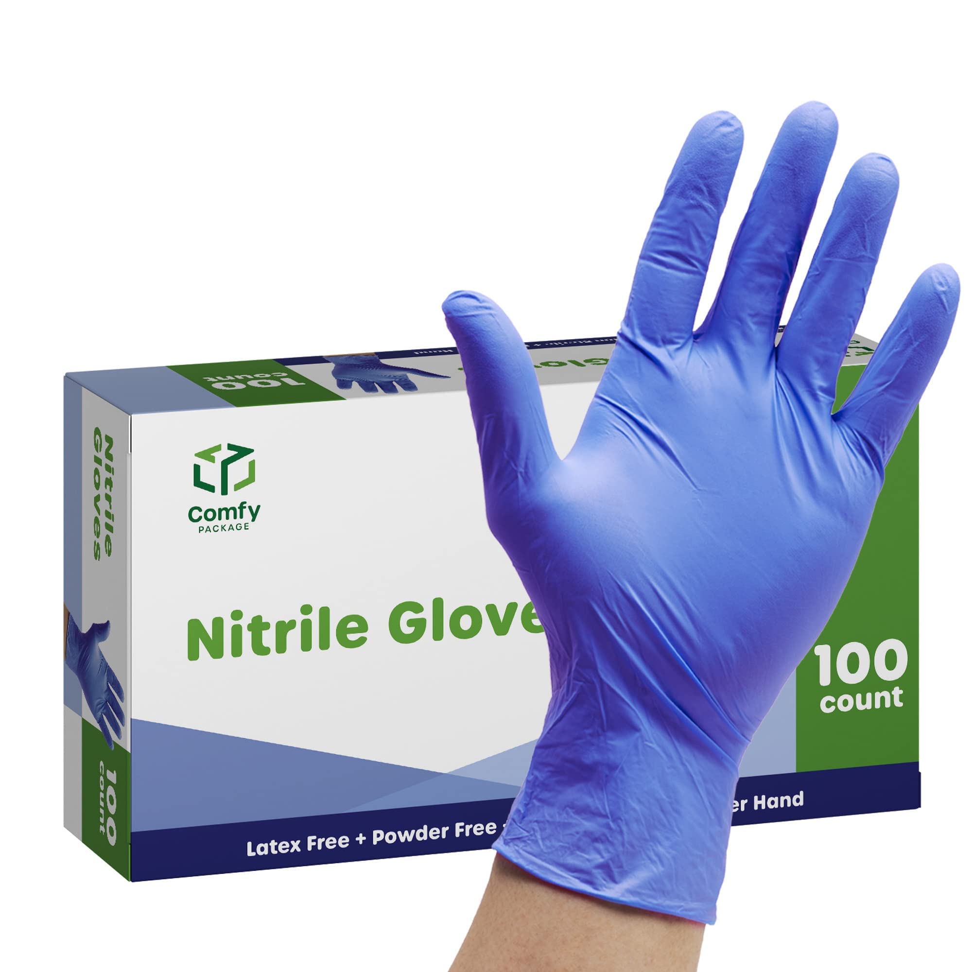 Comfy Package [100 Count Blue Nitrile Gloves, Disposable Gloves - 4 Mil, Latex & Rubber Free, Non-Sterile Powder Free Gloves - X-Large