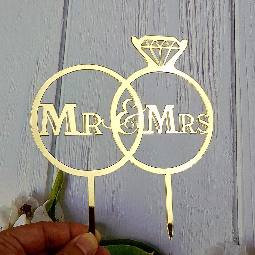 Mr and Mrs Cake Topper, Bride and Groom Sign Wedding, Engagement Cake Toppers Decorations, Mirror Gold Acrylic