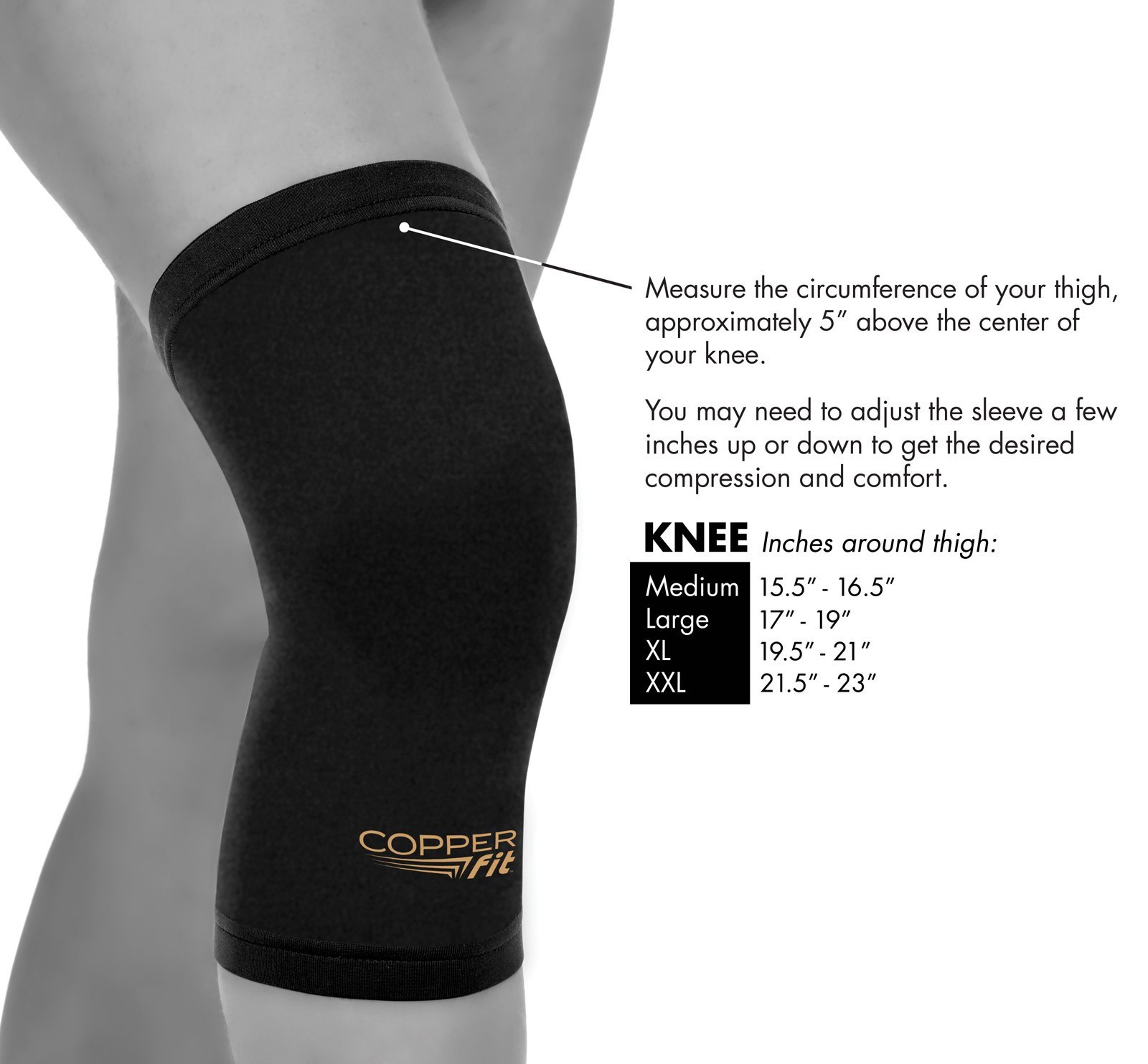 Copper Fit MEDIUM SIZE Copper Infused Knee Sleeve Uni-sex Compression Sleeve 15.5" - 16.5"