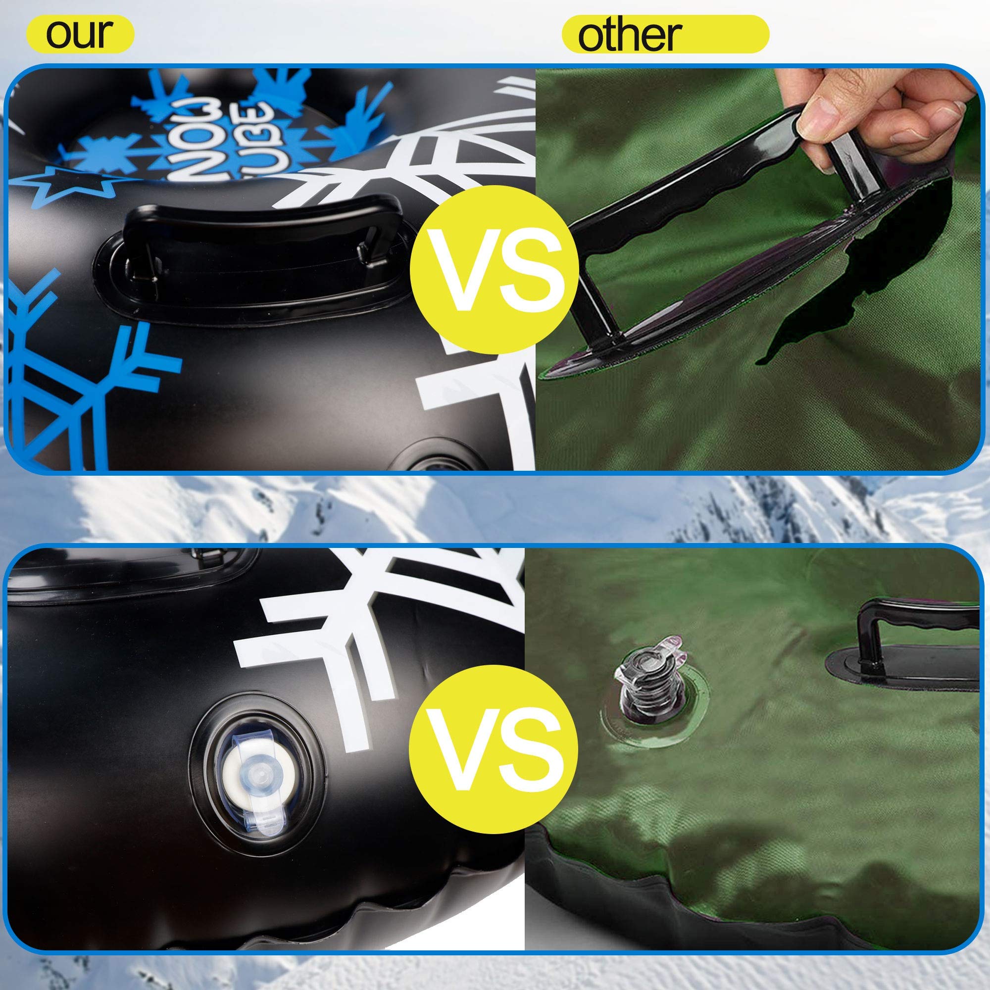Cllayees 48 Inches Inflatable Snow Tube, PVC Snow Sled Thick Large Sledding Pipe, Heavy Duty Snow Tube with Handles for Adults