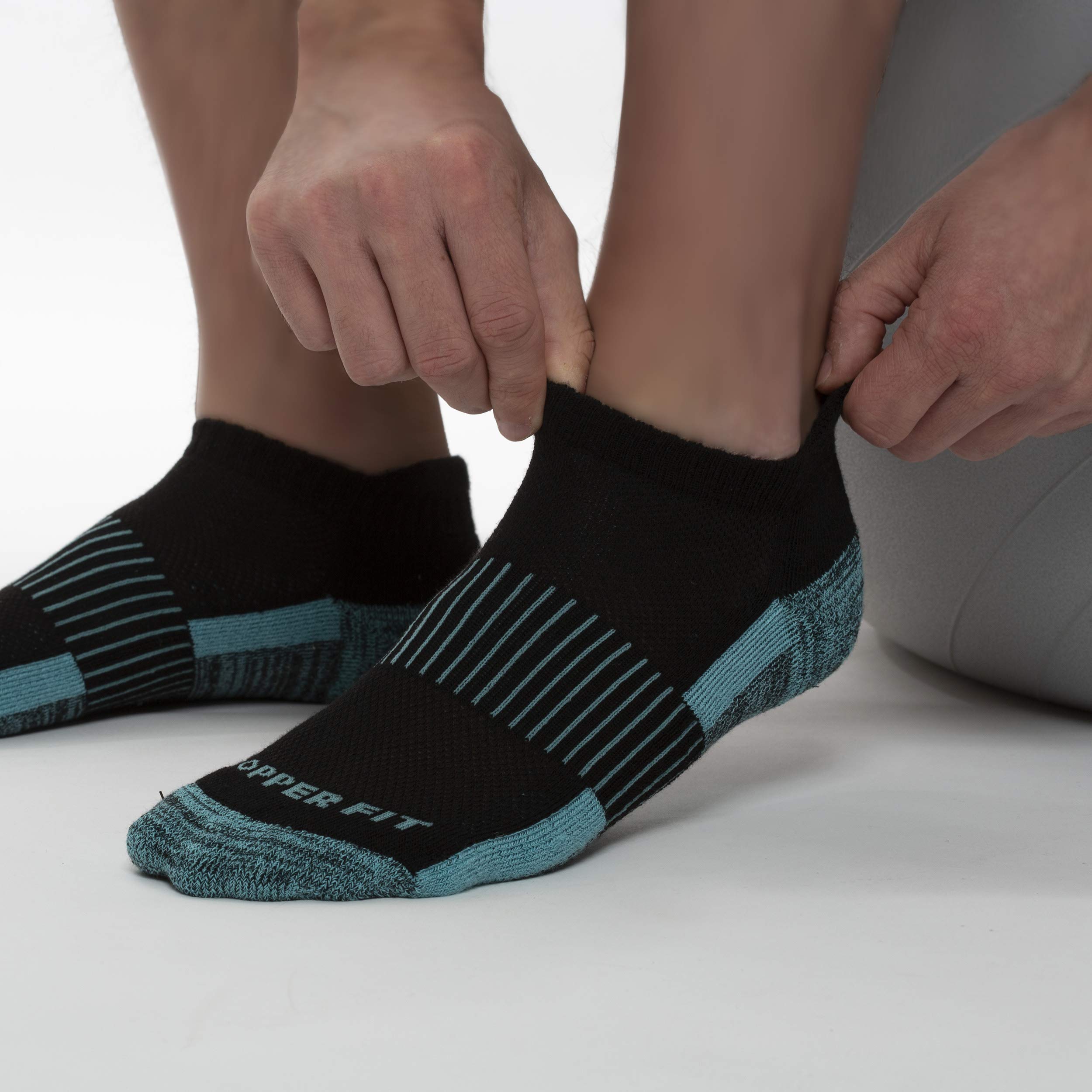 Copper Fit Unisex No Show Sport Socks, Black, Large-X-Large, 3 Pair