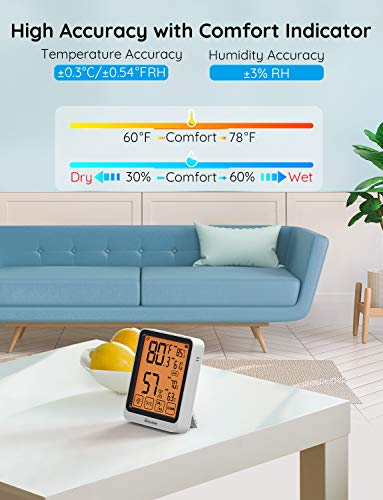 Govee Bluetooth Thermometer Hygrometer with 4.5 Inch Large Backlight LCD Touchscreen, Digital Temperature Humidity Monitor with App Alerts, 2 Years Data Record & Export, for Nursery Room Greenhouse