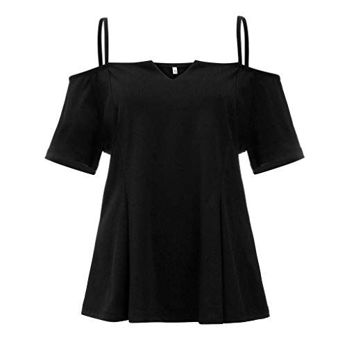 Womens Short Sleeve T Shirt Cold Shoulder Solid Color Blouse Flowy Loose Tops Camisole Tank Tops Plus SizeTunic