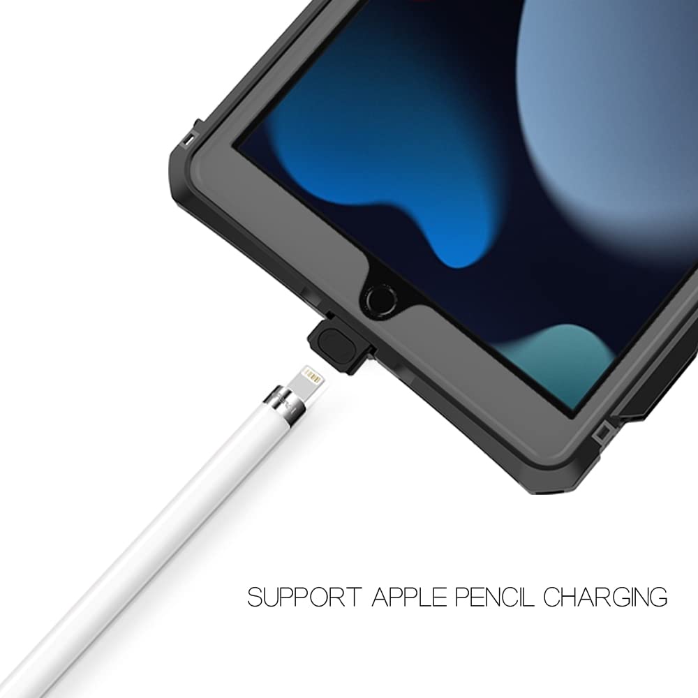 MRUOZRUI 10.2 Waterproof Case Compatible with iPad 9th 8th 7th Generation 2021/2020/2019, Built-in Screen Protector with Strap Stand Pencil Holder, Full Body Heavy Duty Protective Shockproof