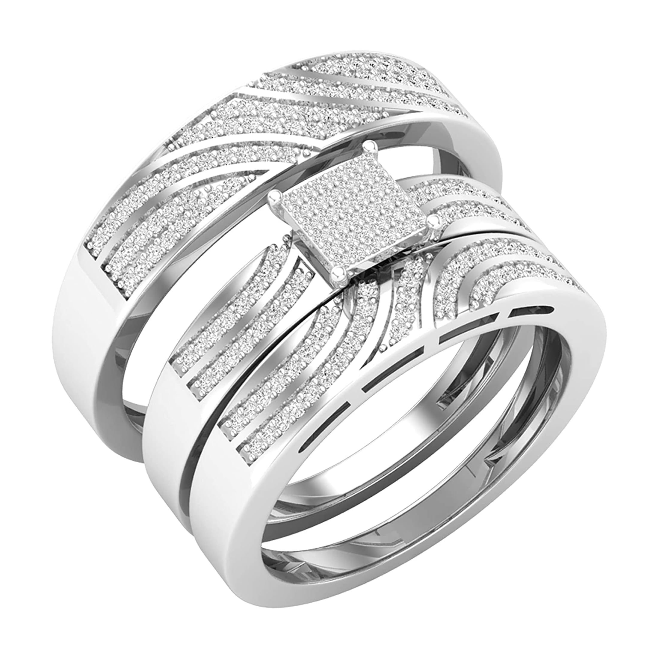 Dazzlingrock Collection 0.42 Carat (ctw) Round White Diamond Men & Women's Engagement Ring Trio Bridal Set, Sterling Silver