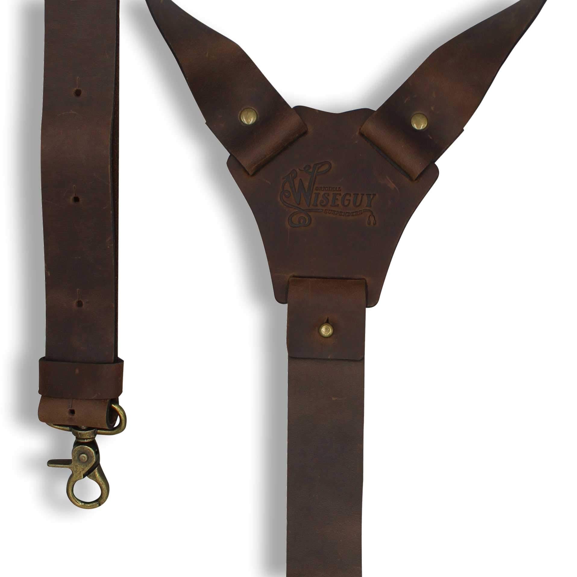 Suspenders Dark Brown Leather Wide 1.36 inch | Wiseguy Original