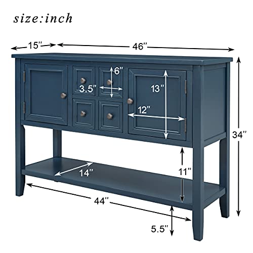 Merax Farmhouse Entryway Console Sofa Table for Living Room, Sofa Table with Storage Drawers and Shelf for Dining Room, Wood Narrow Kitchen Sideboard Cabinet with Door, Antique Navy