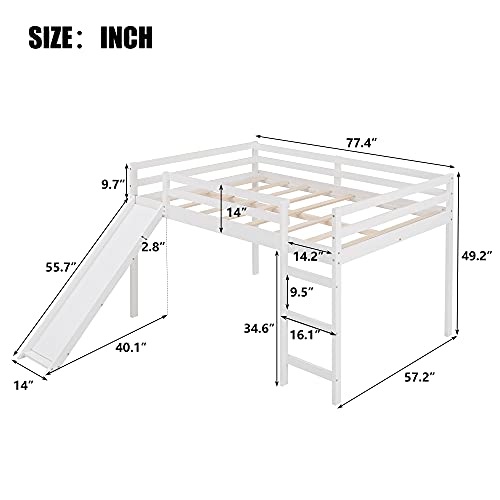 Merax Full Loft Bed with Slide, Ladder and Guardrail, No Box Spring Needed, White