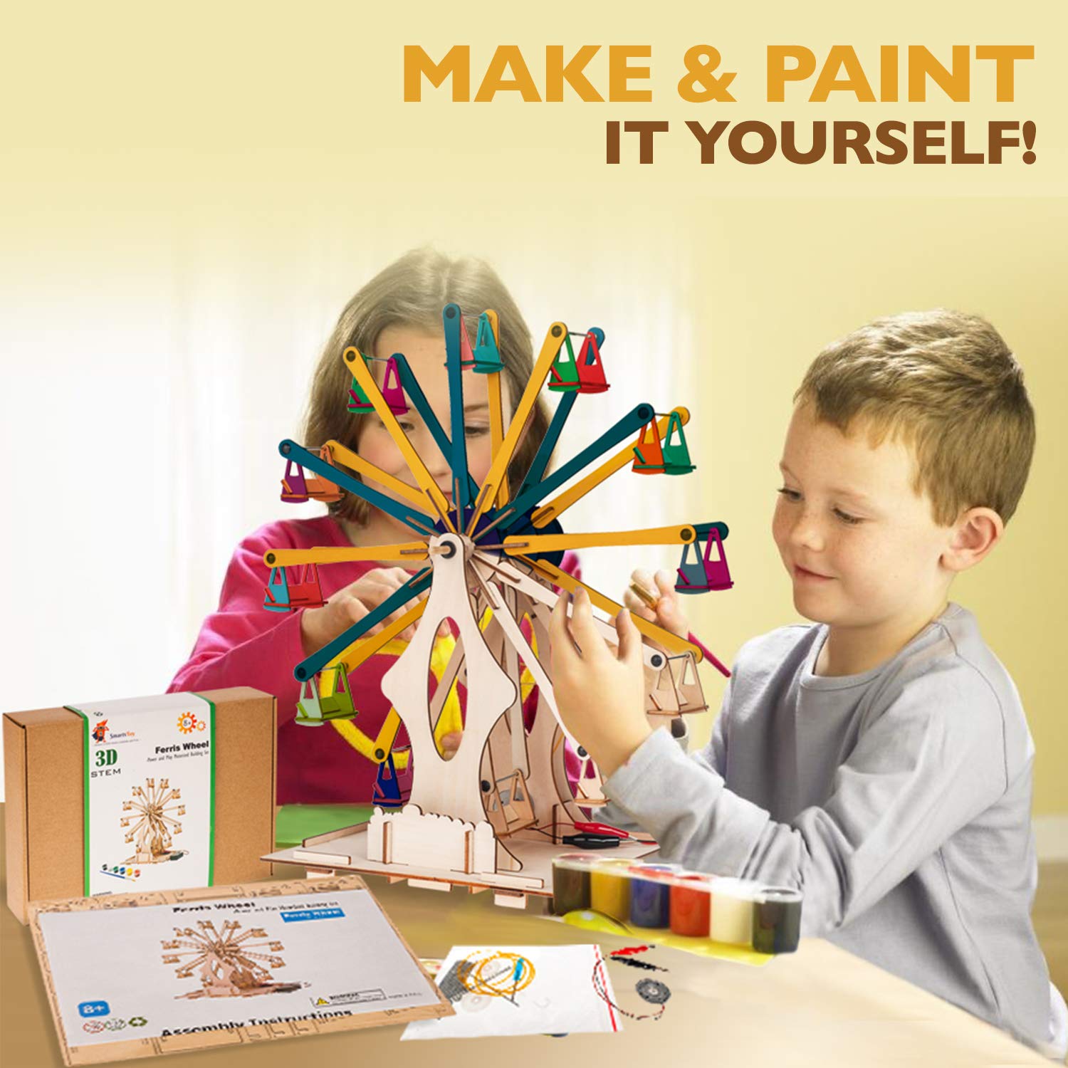 Wooden Ferris Wheel - DIY 3D Puzzle & Educational Creative Crafts Kit - STEM Projects for Kids Ages 8-12-16, Boys & Girls - Construction Toys Set - Model Building Kit for Christmas & Birthday Gifts