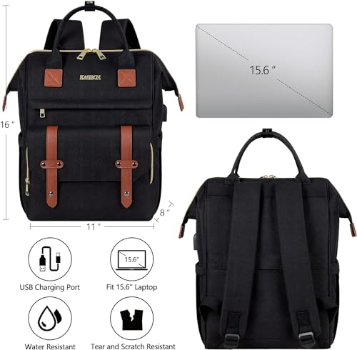 kasibon17.3 inch Laptop Backpack for Women, Large Wide Top Open Travel Backpack Work Bag Water Resistant Anti Theft Backpack with Charging Port