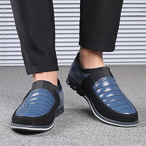 FASDNENDYS Fashion Style Men's Breathable Comfortable Business Hook Loop Leisure Solid Color Leather Shoes Working Shoes Men Comfortable Blue