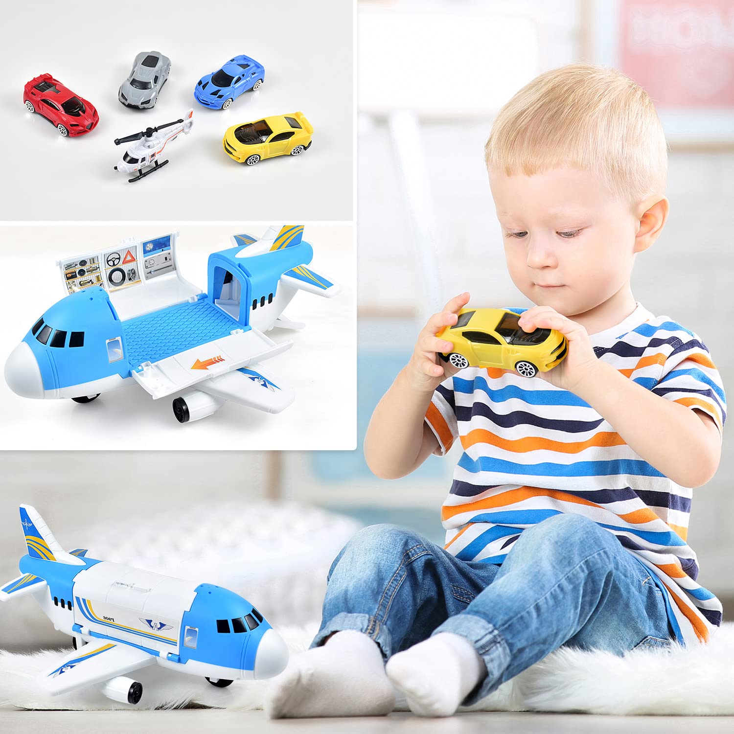 Tuko Transport Cargo Airplane Car Toy Play Set for 3+ Years Old Boys and Girls(Blue)