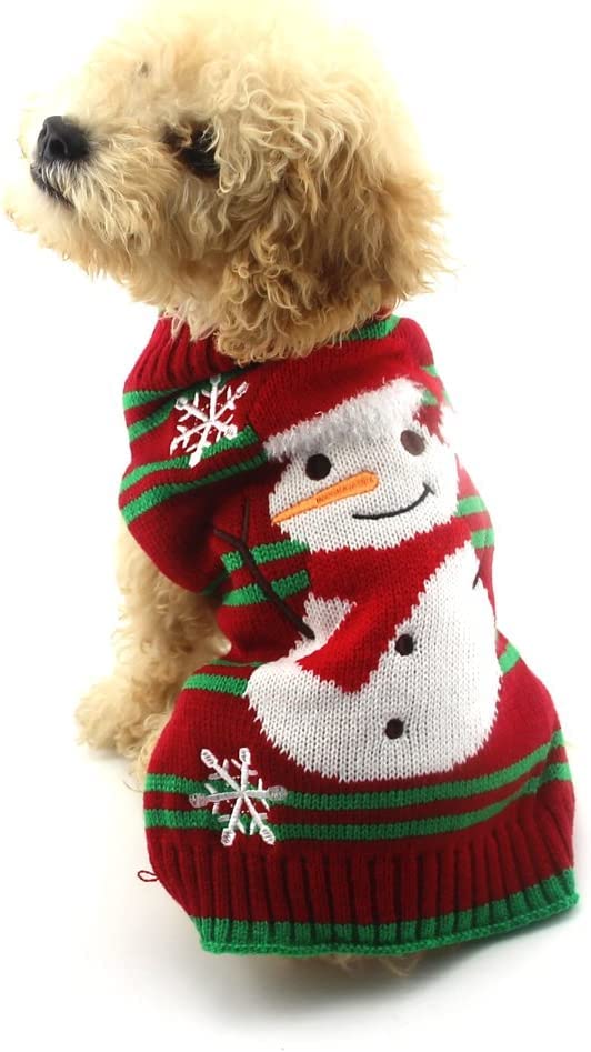 HOTUMN Dog Clothes Snow Sweaters Snowman Sweaters Xmas Dog Holiday Sweaters New Year Christmas Sweater Pet Knit Clothes for Small Medium Dog (Large, Snowman)