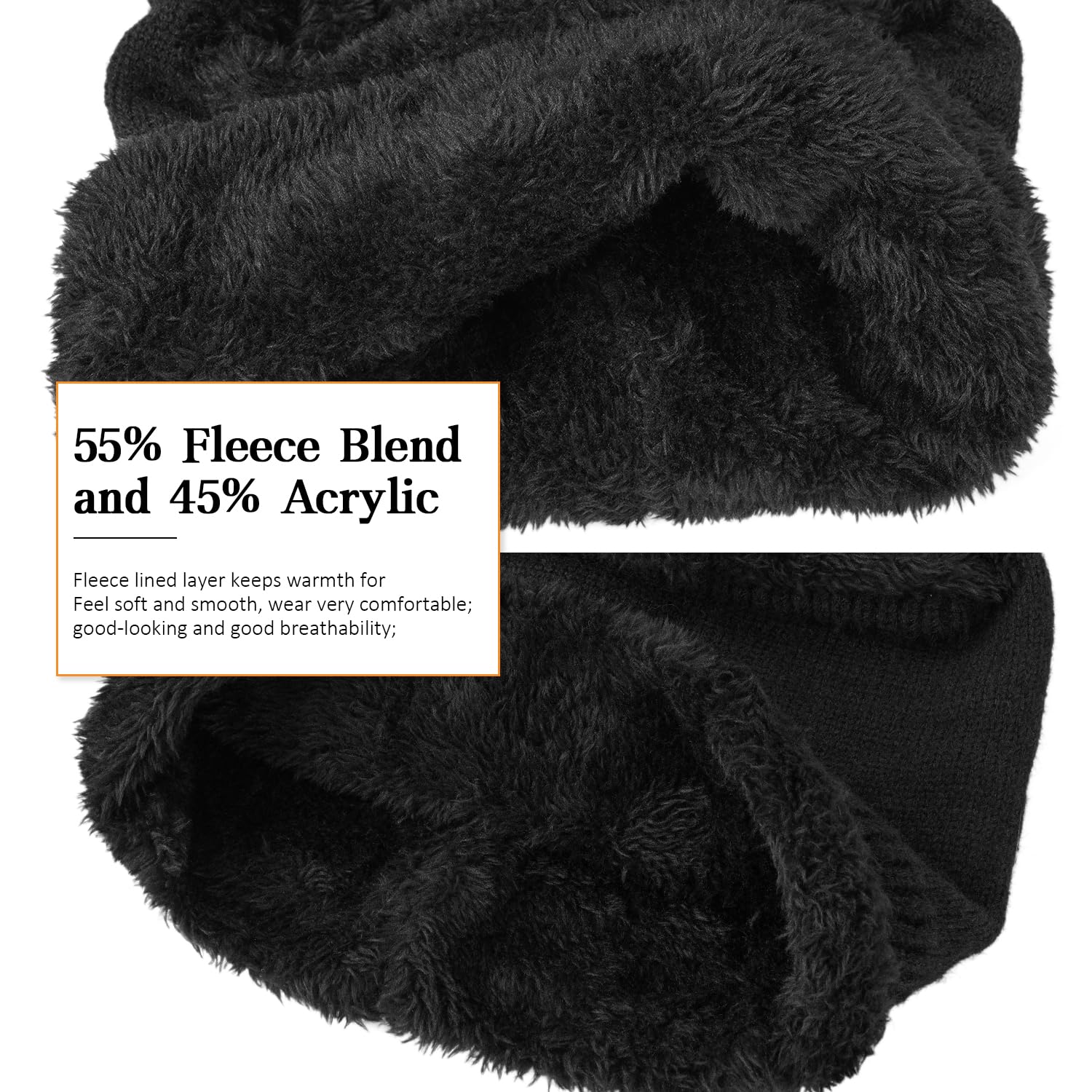 Fleece Lined Womens Beanie Knit Hat, Winter Scarf Mask Set,Middle-Aged and Elderly Mother Warm Hat Earmuffs Cap (one Size, Black)