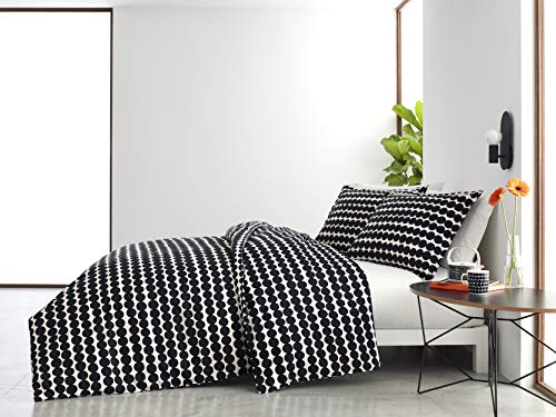 MARIMEKKO - King Duvet Cover Set, Cotton Bedding with Matching Shams & Button Closure, All Season Home Decor (Rasymatto Black, King)
