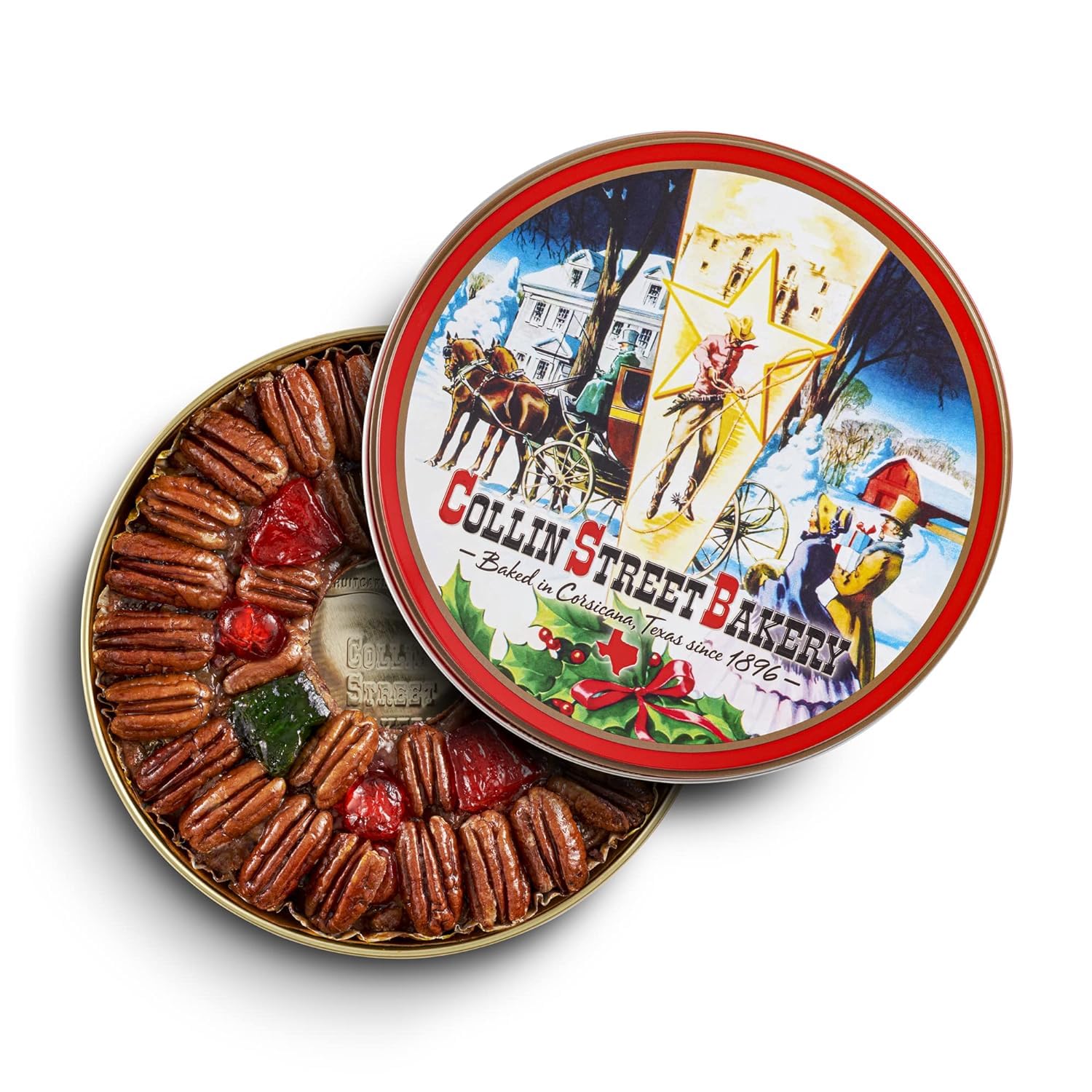 Collin Street Bakery DeLuxe Fruitcake - Handcrafted Fresh with Pecans, Pineapple, Papaya, Ripe Cherries, Raisins, & Honey - Giftable Collector's Tin - Baked in Texas Since 1896-8" - 102A
