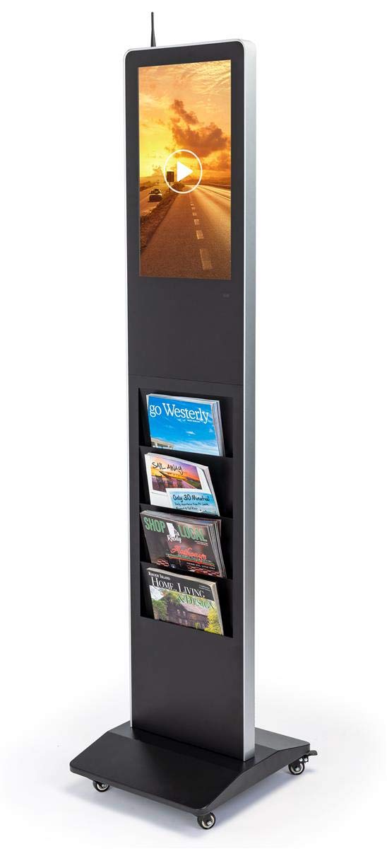 Displays2go 21.5" Screen Freestanding Digital Magazine Rack, 8.5" w, DisplayIt!Xpress – Black (DG21FLR7S)