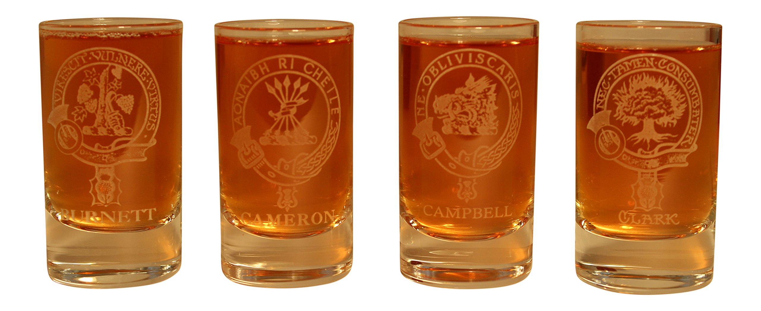 Collins Glencairn Clan Crest Crystal Dram Tot Glass - Burnett Cameron Campbell Clark