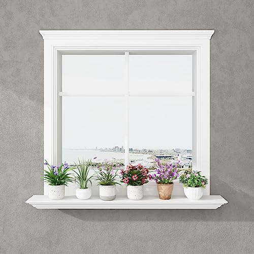 WELLAND 36 Inch Solid Pine Wood Floating Shelves Wall Mounted,Corona Crown Molding Floating Wall Display Shelf,White Finished.