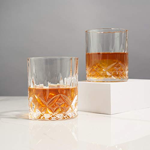 Viski Admiral Crystal Whiskey Tumbler Set of 2 - Premium Crystal Clear Liquor Drinking Glass, Classic Lowball Cocktail Glasses Gift Set, 9 Oz