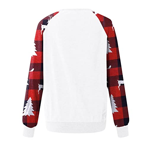 FlekmanArt Women Cute Merry Xmas Top Color Block Long Sleeve Pocket Pullover Lightweight Crewneck Sweatshirt