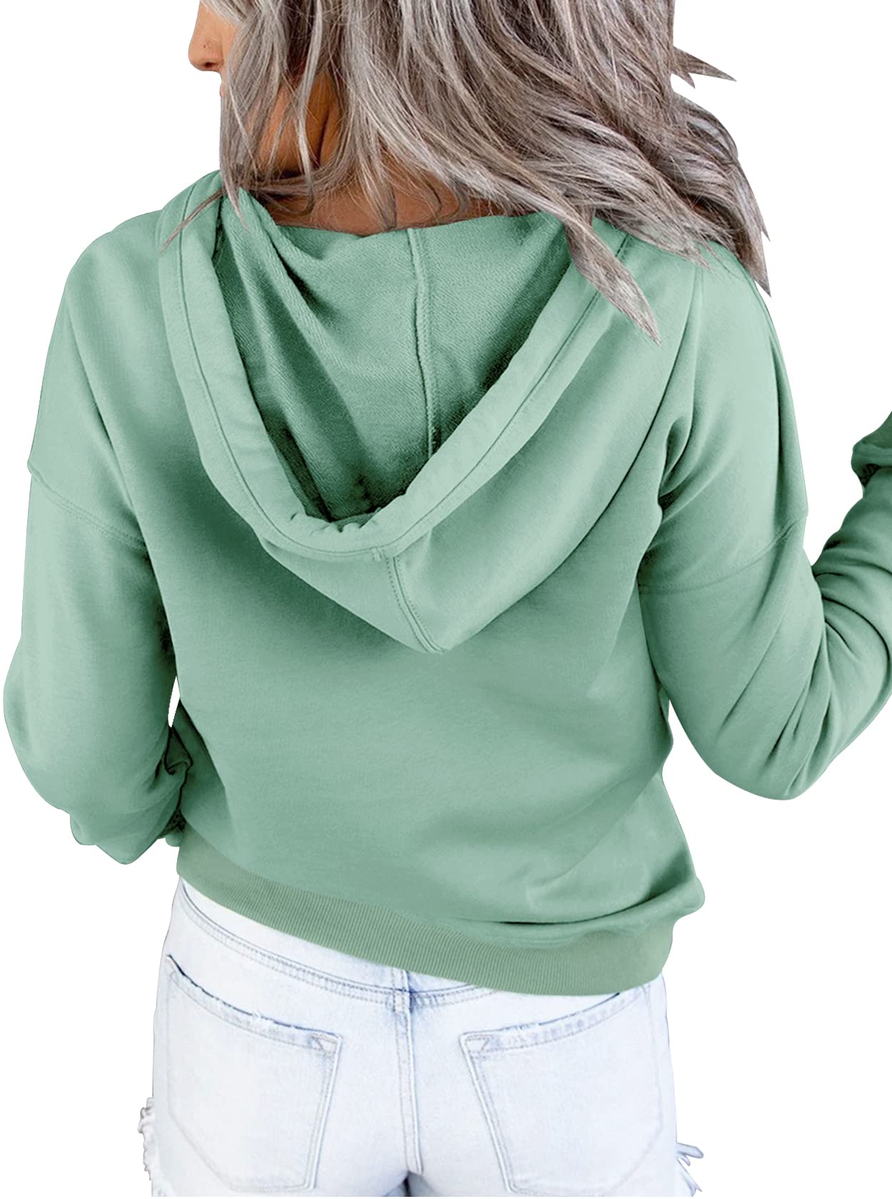 Dbtanjy Women's Hoodies Long Sleeve Tunic Tops Pullover Button up Blouse with Pocket (X-Large, Cyan-blue, x_l)