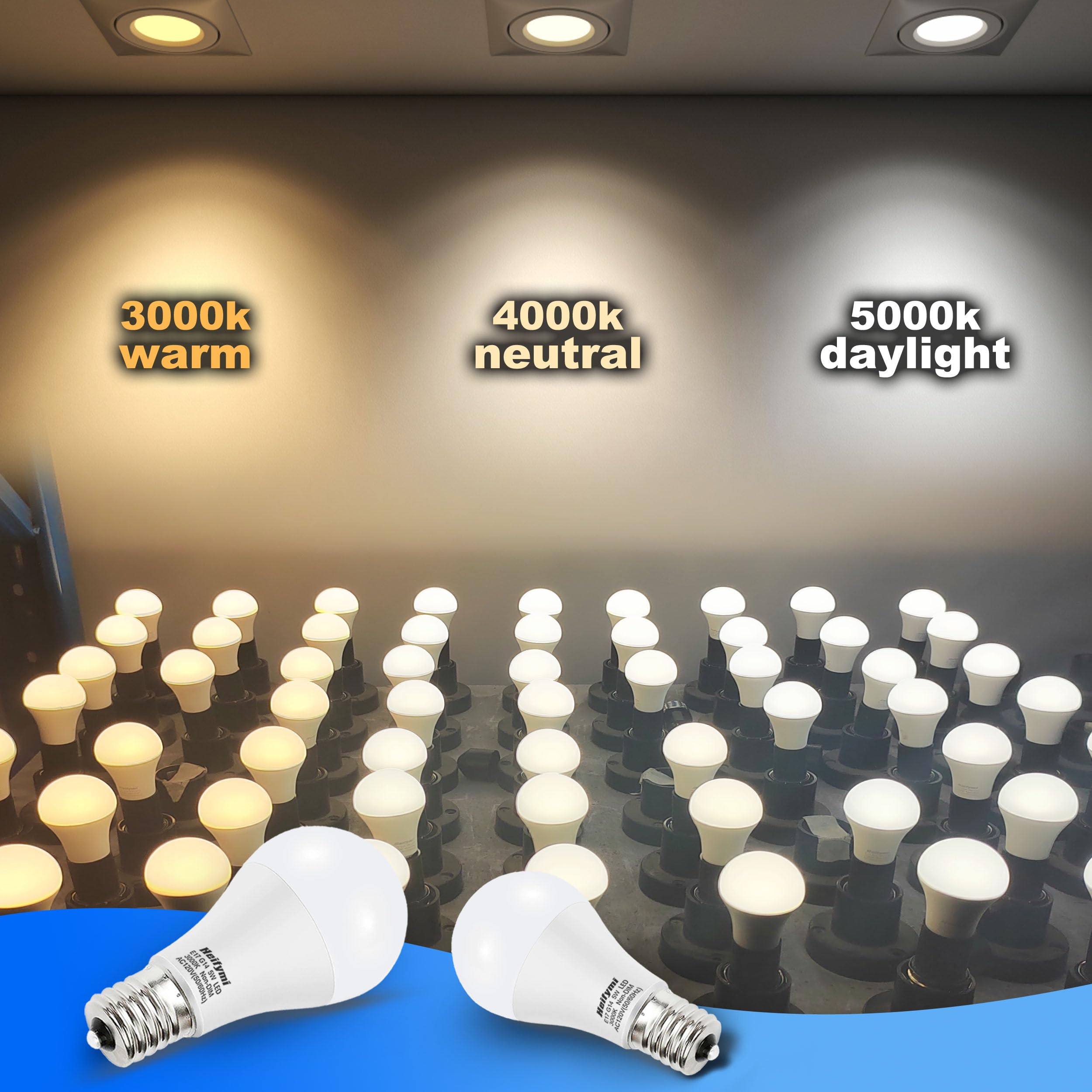 Heifymi E17 Intermediate Base 5W LED Bulb, 40 Watts Equivalent, Neutral/Natural White 4000K, 500 Lumens, AC120 Volts, LED Replacement for Chandelier Ceiling Fan Lights Bulbs, Non-dimmable(4 Pack)