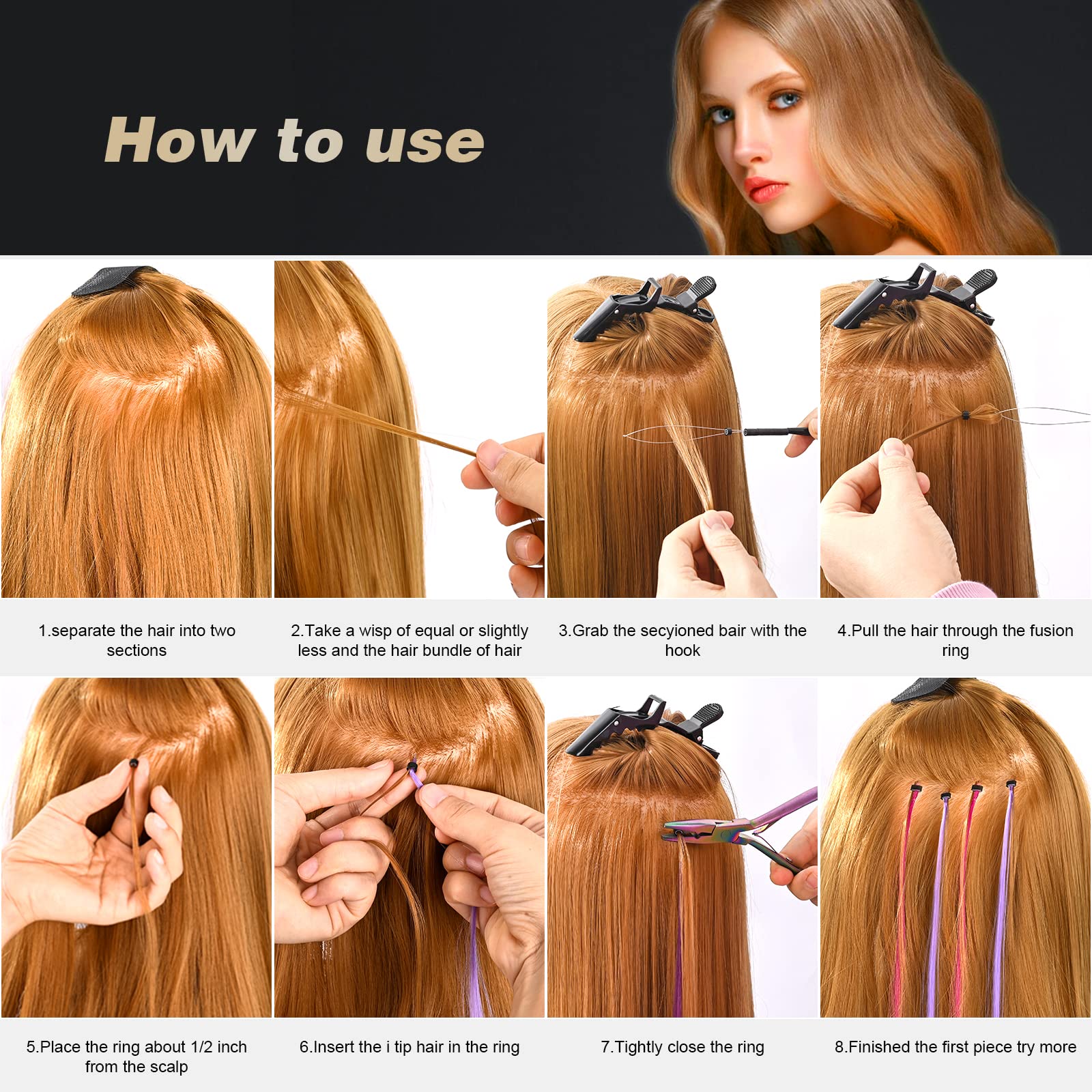 EHDIS Hair Extension Beading Tool Kit Stainless Steel Hair Extensions Micro link Bead Closer and Remover Pliers set, Beads Hair Pulling Hook & Micro Ring Loop Tool Set