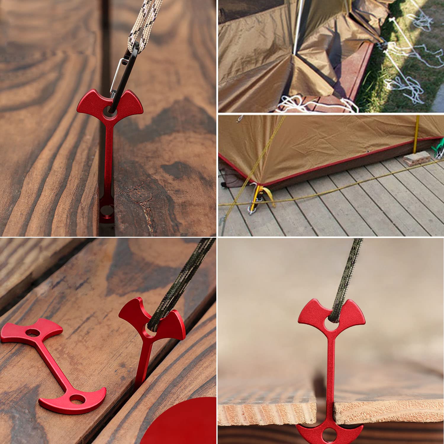 DDfishing 16 Pieces Camping Tent Stakes Nail Board Gap Deck Nail Camping Windproof Rope Camp Anchor Bolt Adjustment Buckle Fish Bone-Shape