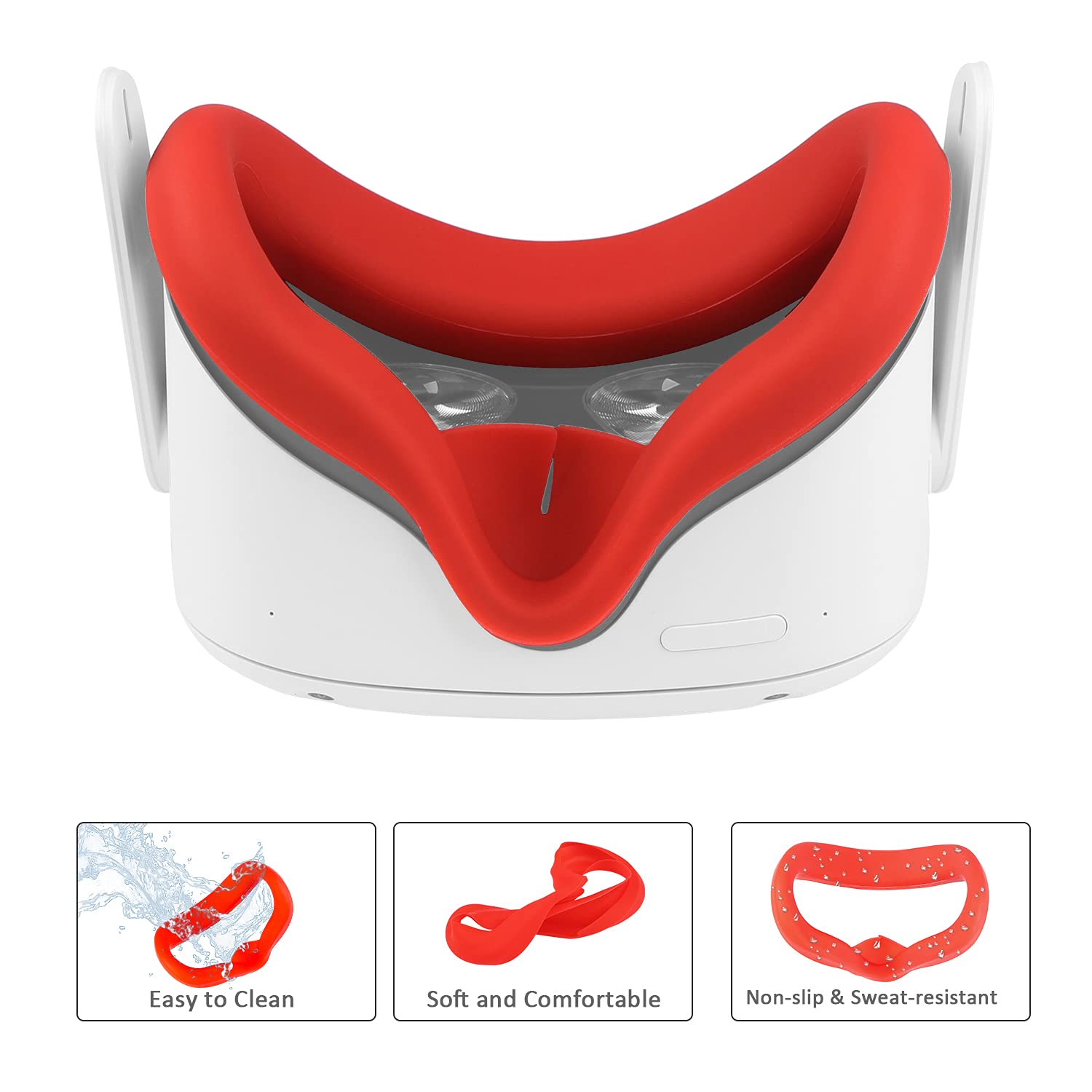 Colohas Oculus Quest 2 Accessories VR Cover - Touch Controller Grip Cover Handle Sleeve with Adjustable Knuckle Strap - Silicone Face Cover - Protective Lens Cover for Oculus Quest 2 Headset - Red